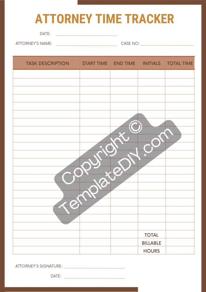 Attorney Time Tracking Template Blank Printable PDF, Word