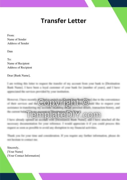 Bank Account Transfer Request Letter Template – Download Now