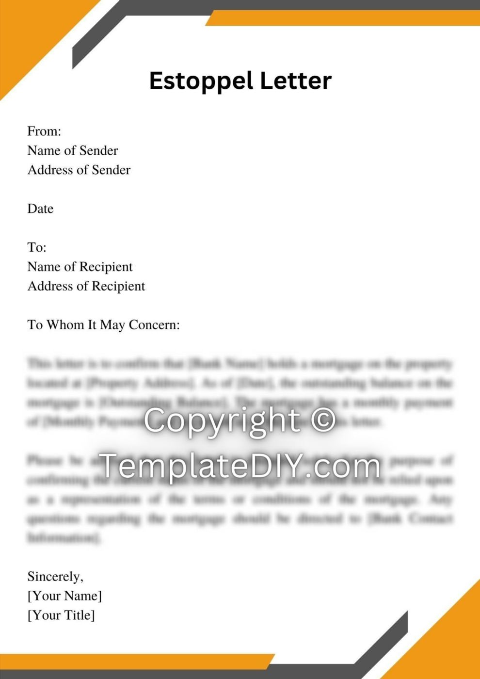 Bank Estoppel Letter Sample with Examples [Word Editable]