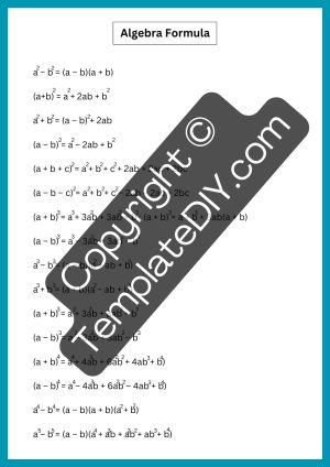 Basic Algebra Formula Chart Template Printable PDF, Word