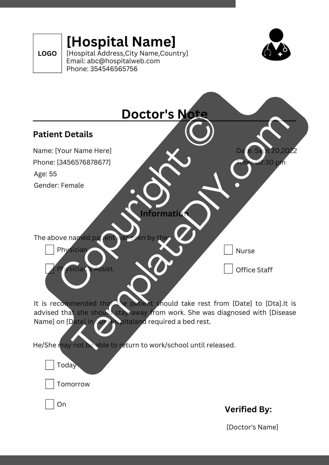 Bed Rest Note from Doctor Template | PDF & Word