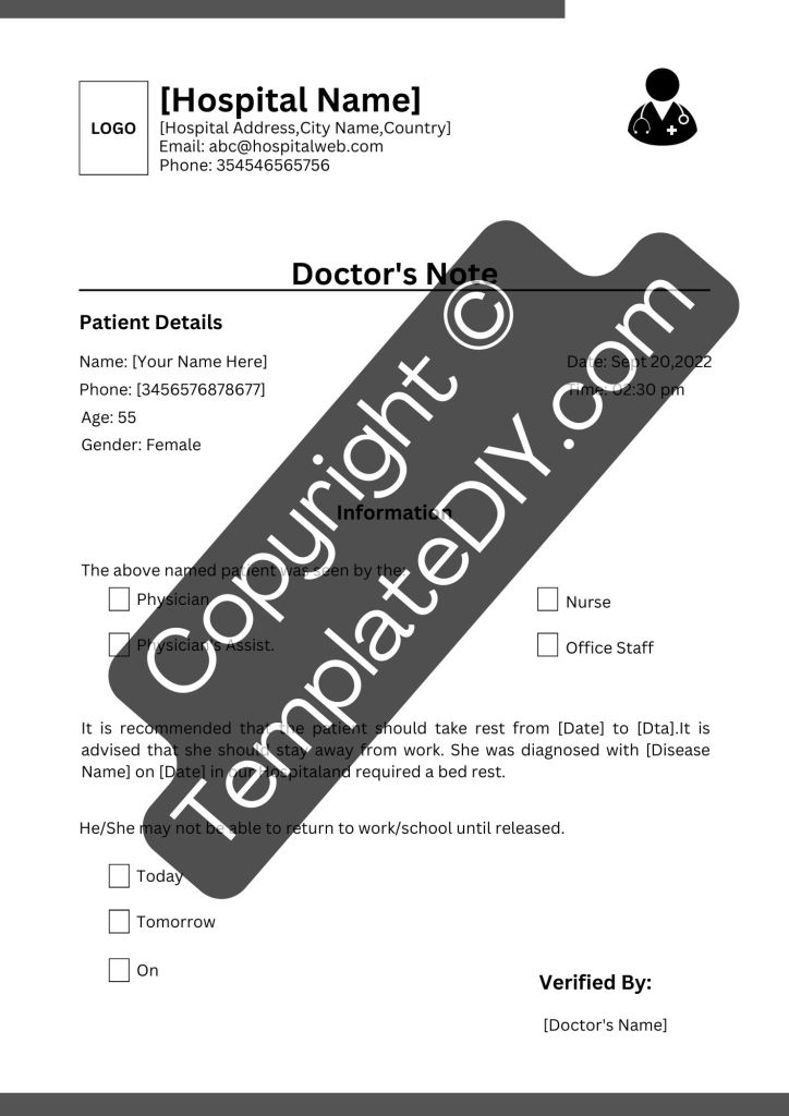Bed Rest Note from Doctor Template | PDF & Word