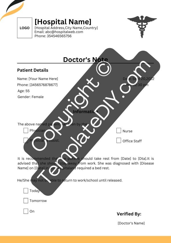 Bed Rest Note from Doctor Template | PDF & Word