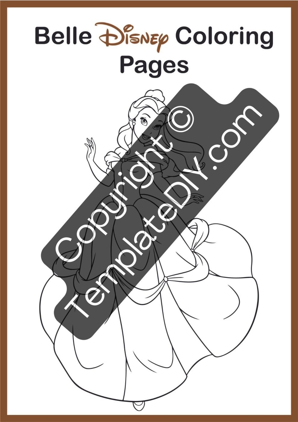 Belle Disney Coloring Pages Template Printable Blank PDF