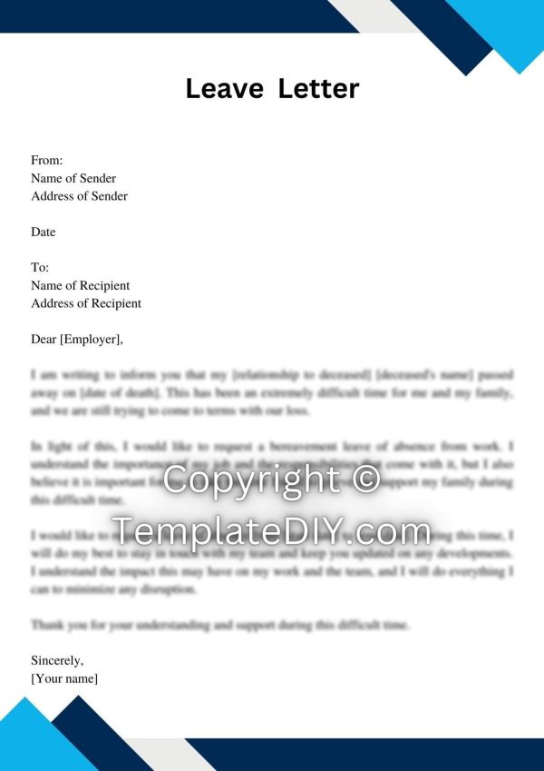 Bereavement Leave Letter Sample with Examples [Word]