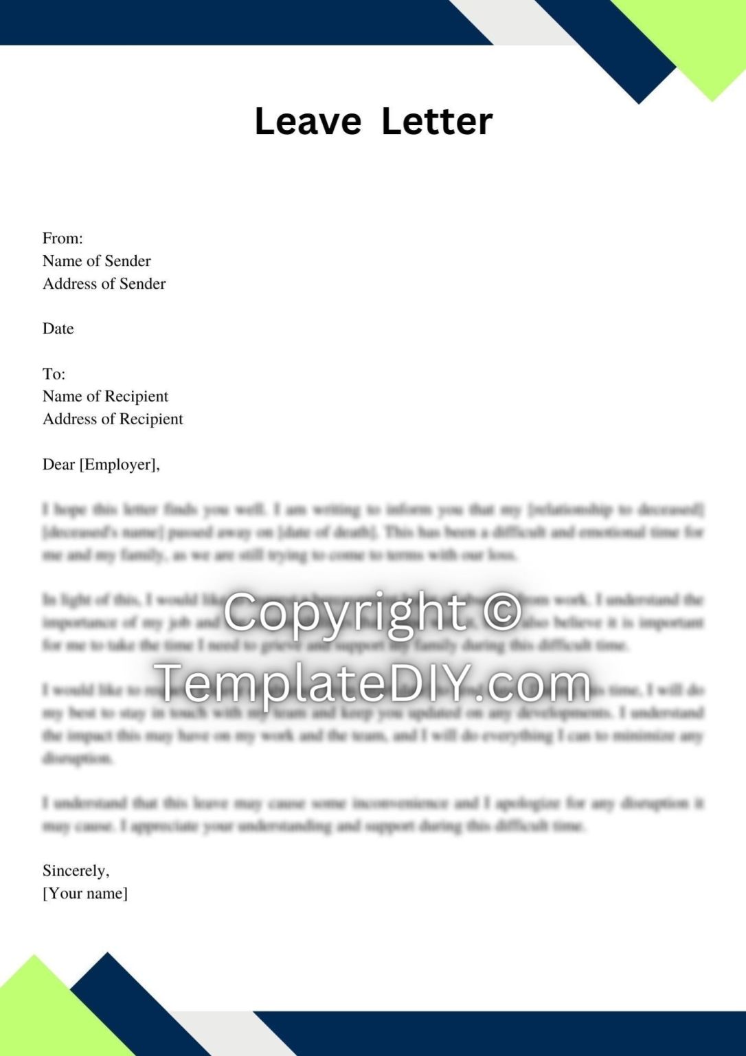 Bereavement Leave Letter Sample with Examples [Word]