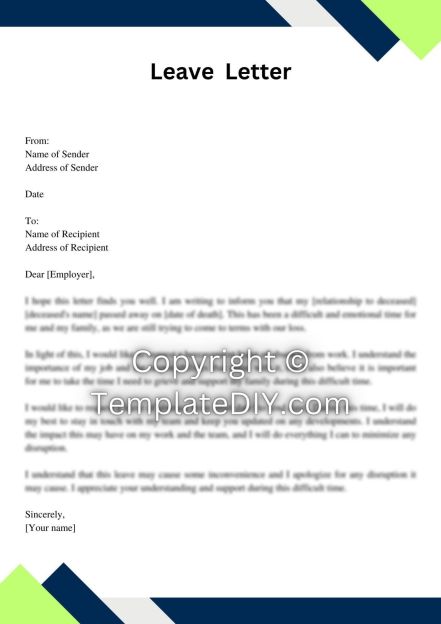 Bereavement Leave Letter Sample with Examples [Word]