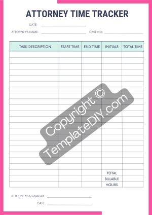 Attorney Time Tracking Template Blank Printable PDF, Word