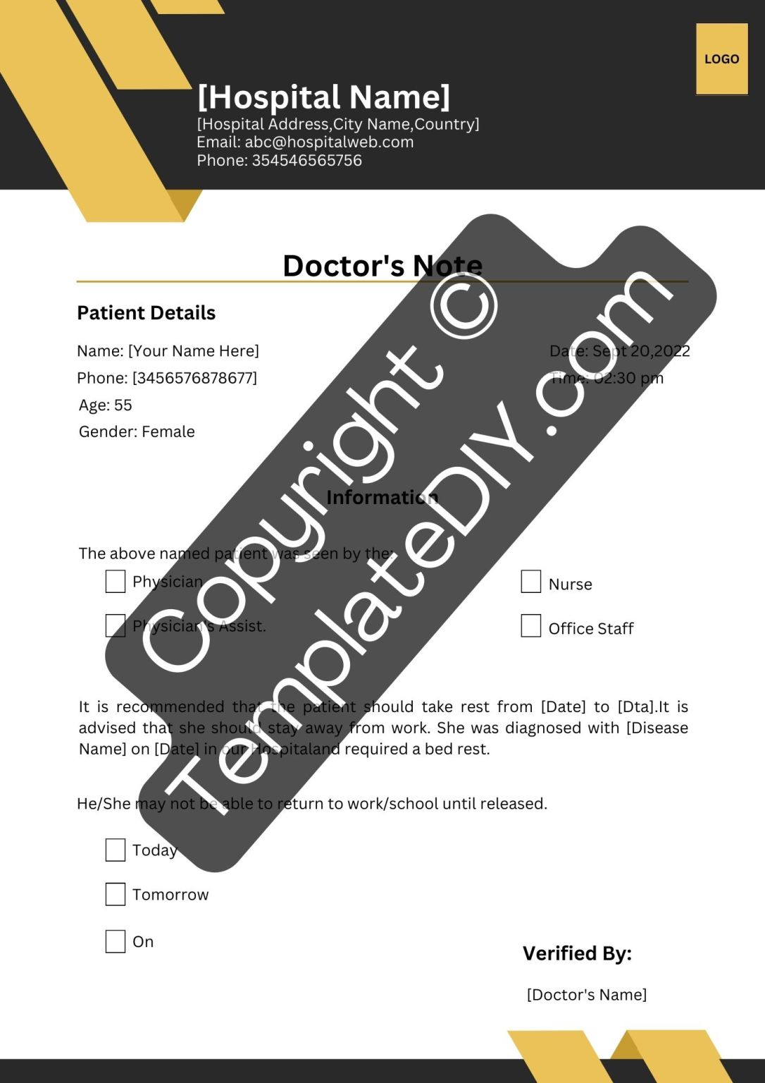 Bed Rest Note from Doctor Template | PDF & Word