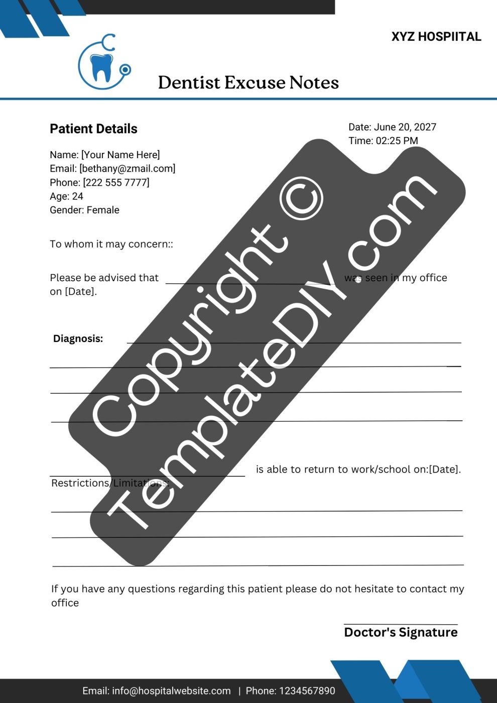 Printable Dentist Excuse Note Template PDF & Word | Download Now