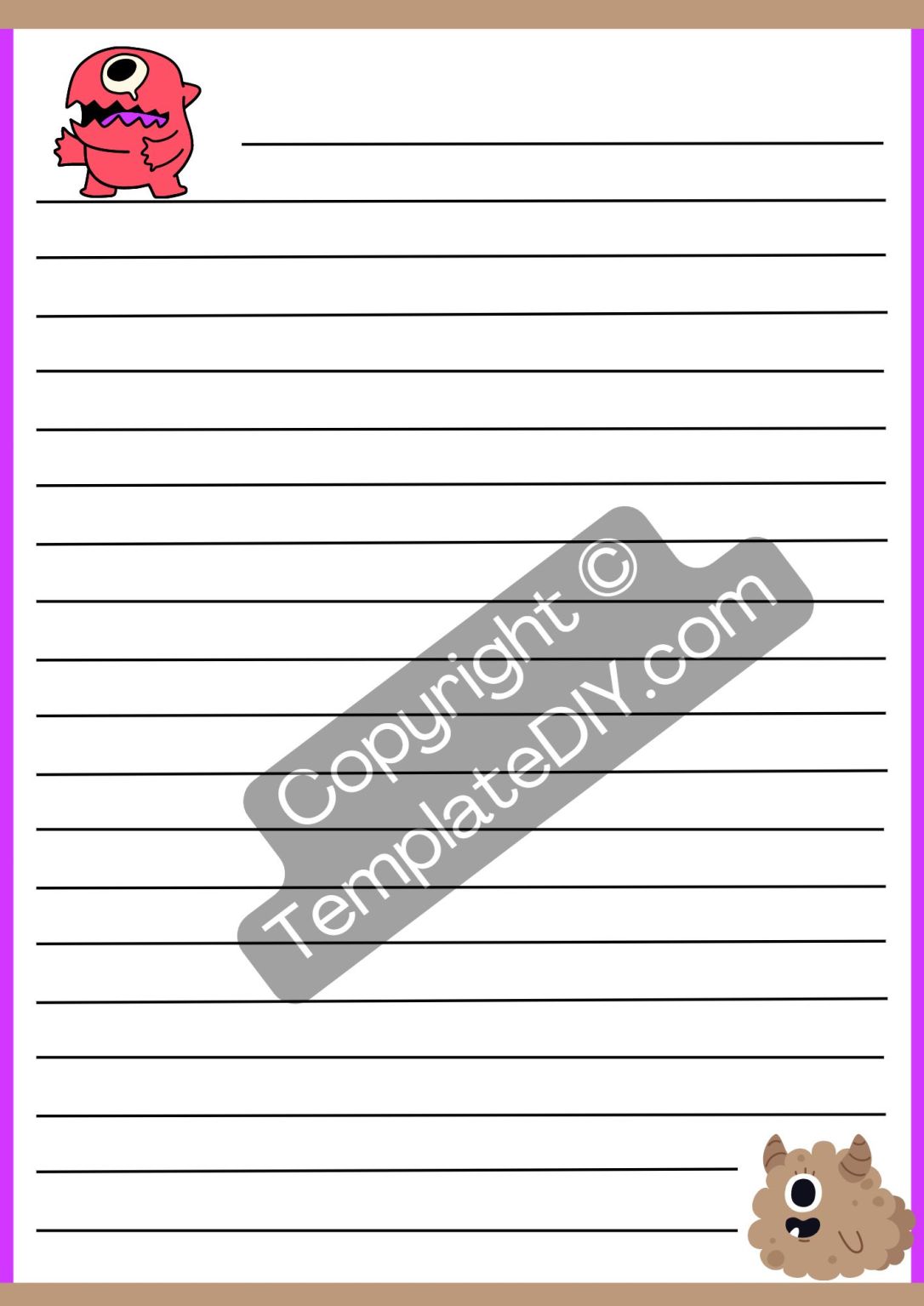 Monster Writing Paper Printable Template PDF, Word
