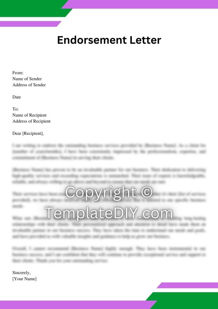 Business Endorsement Letter Examples & Templates in Word