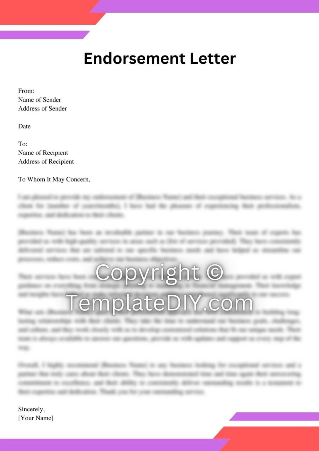 Business Endorsement Letter Examples & Templates in Word