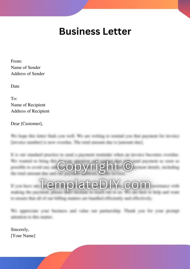 Business Letter for Payment Reminder Sample with Examples