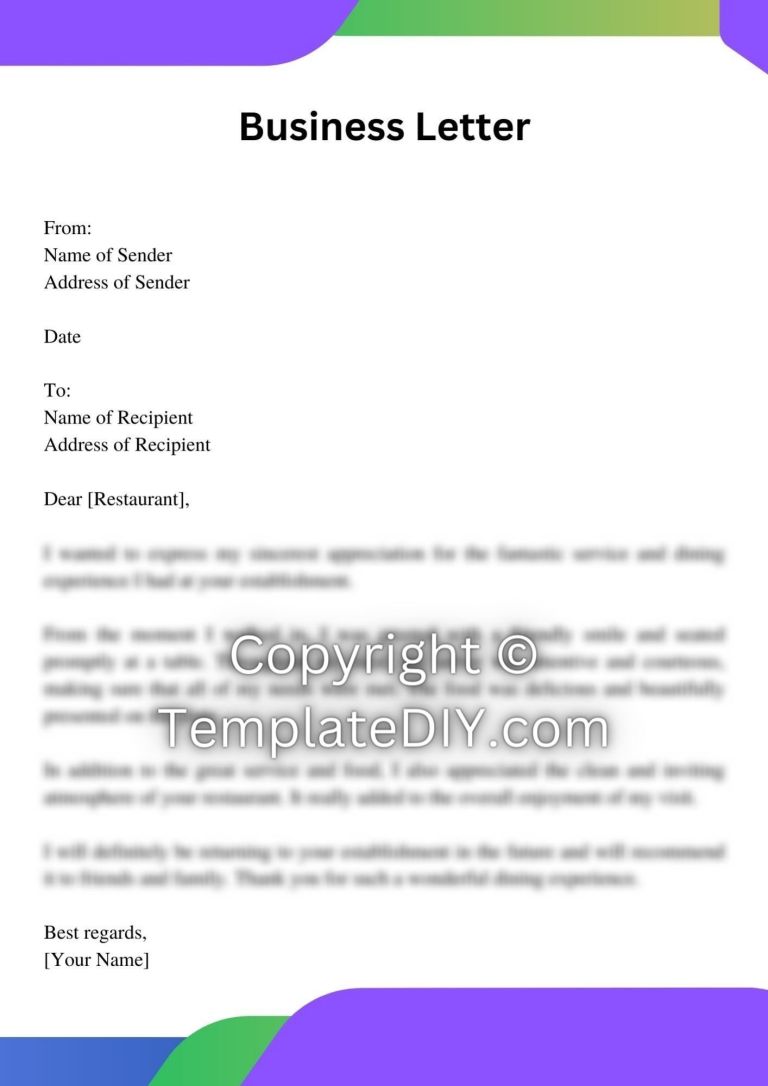 Business Letter for Restaurant Sample with Examples [Word]
