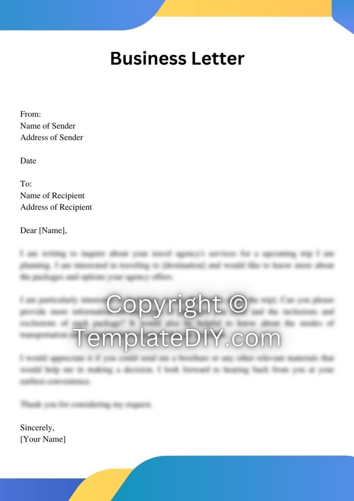 Business Letter for Travel Agency Sample with Example [Word]