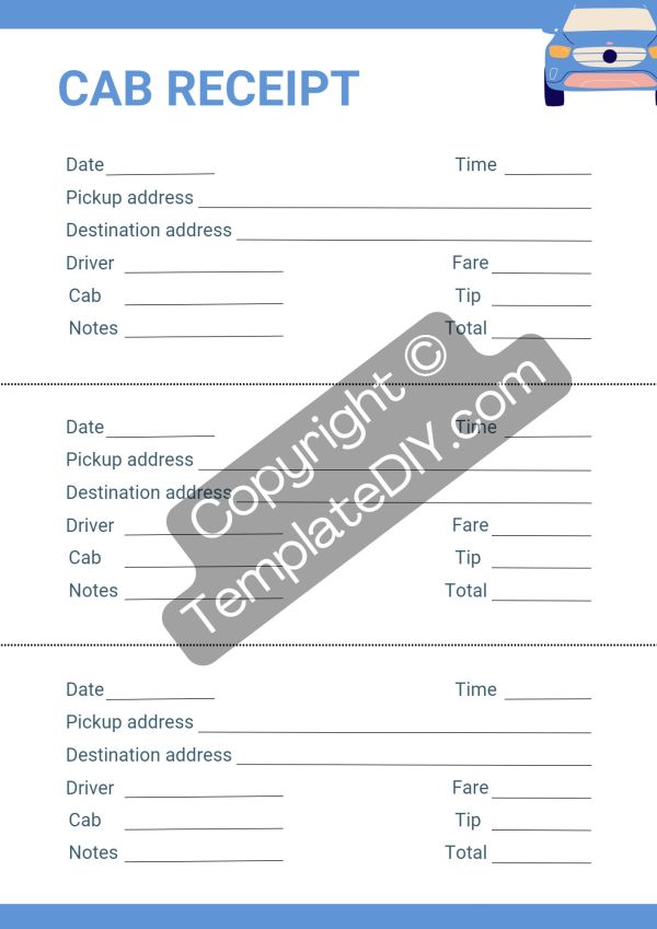 Cab Receipt Template Printable Blank in PDF, Excel, Word