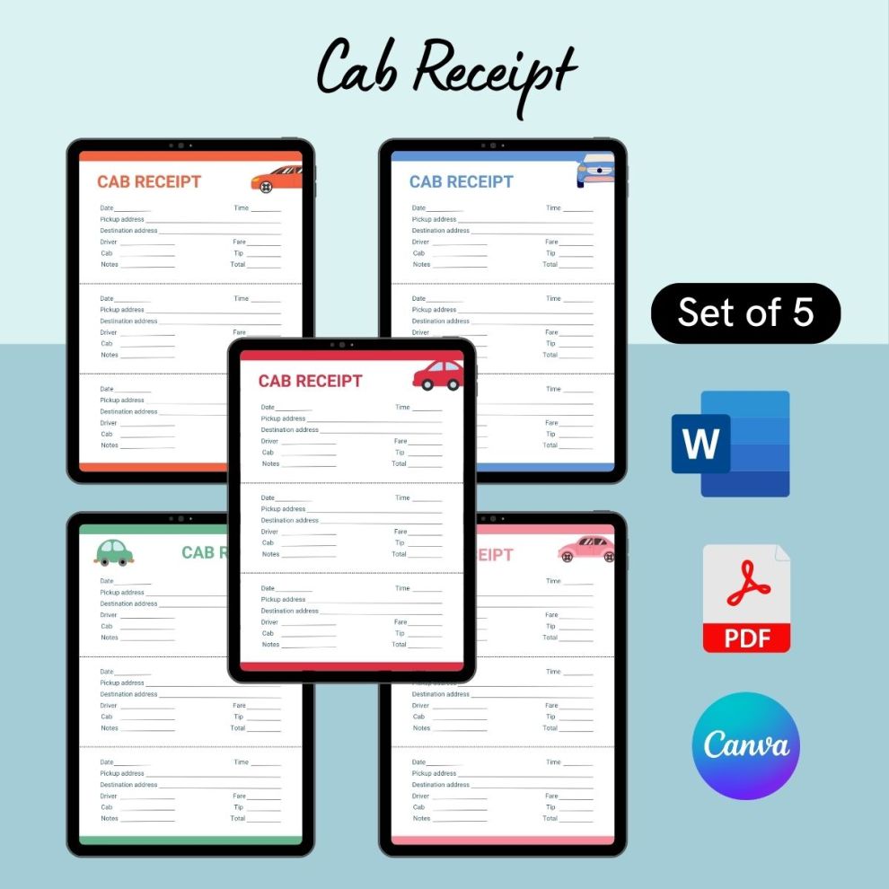 Cab Receipt Template Printable Blank in PDF, Excel, Word