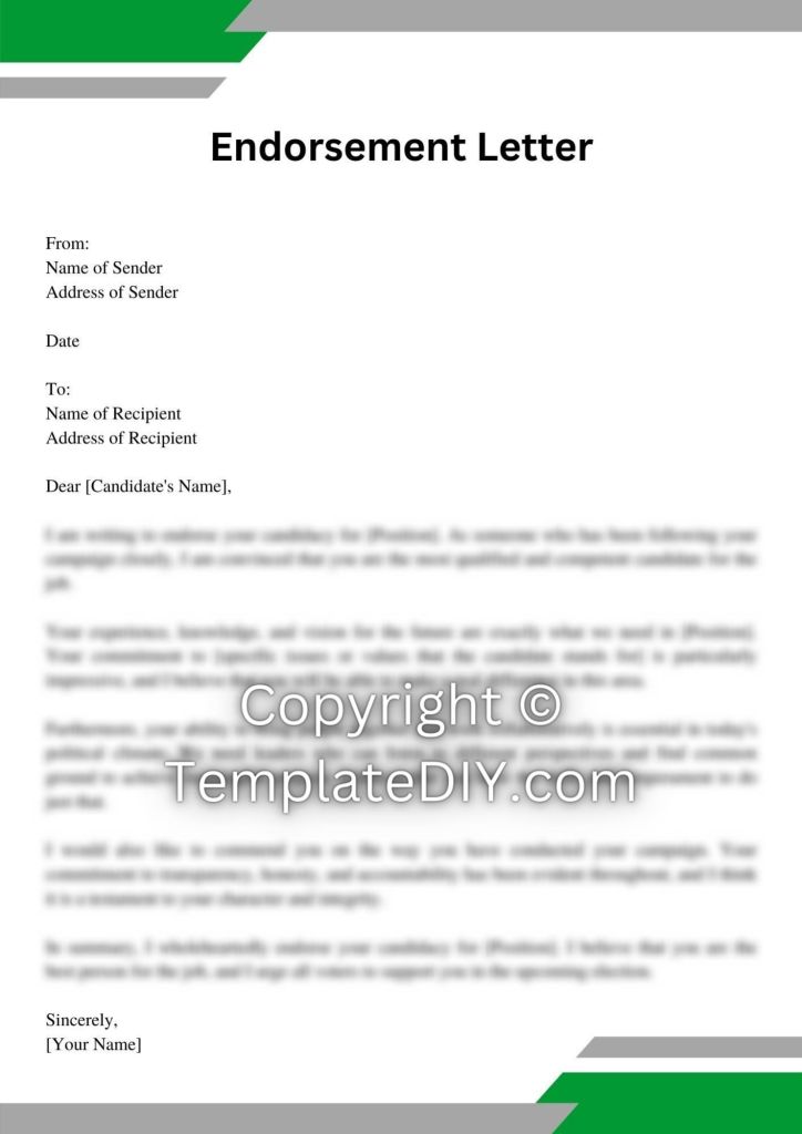 Candidate Endorsement Letter Sample with Examples [Word]