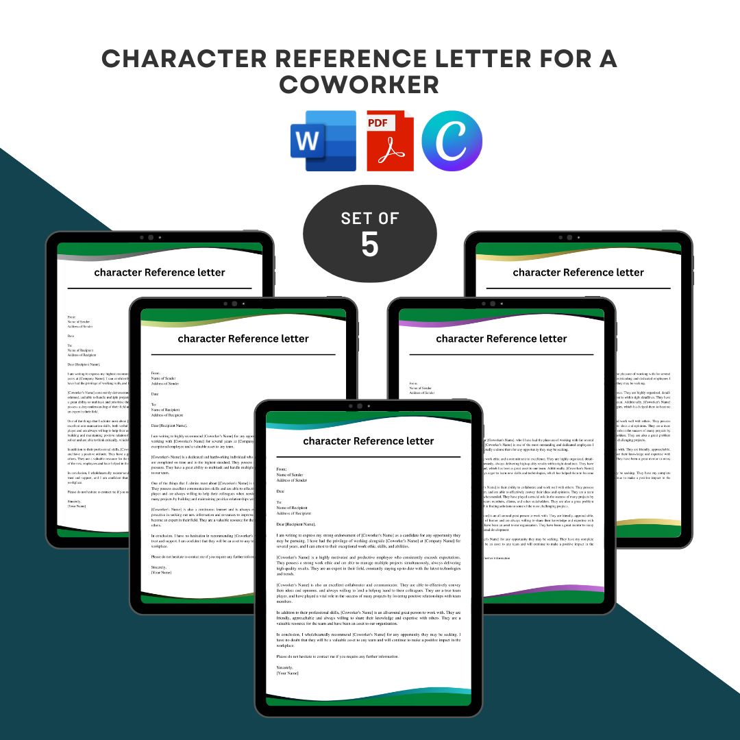 Professional Coworker Character Reference Letter Template