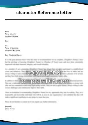 Character Reference Letter For A Neighbor Sample [Word]