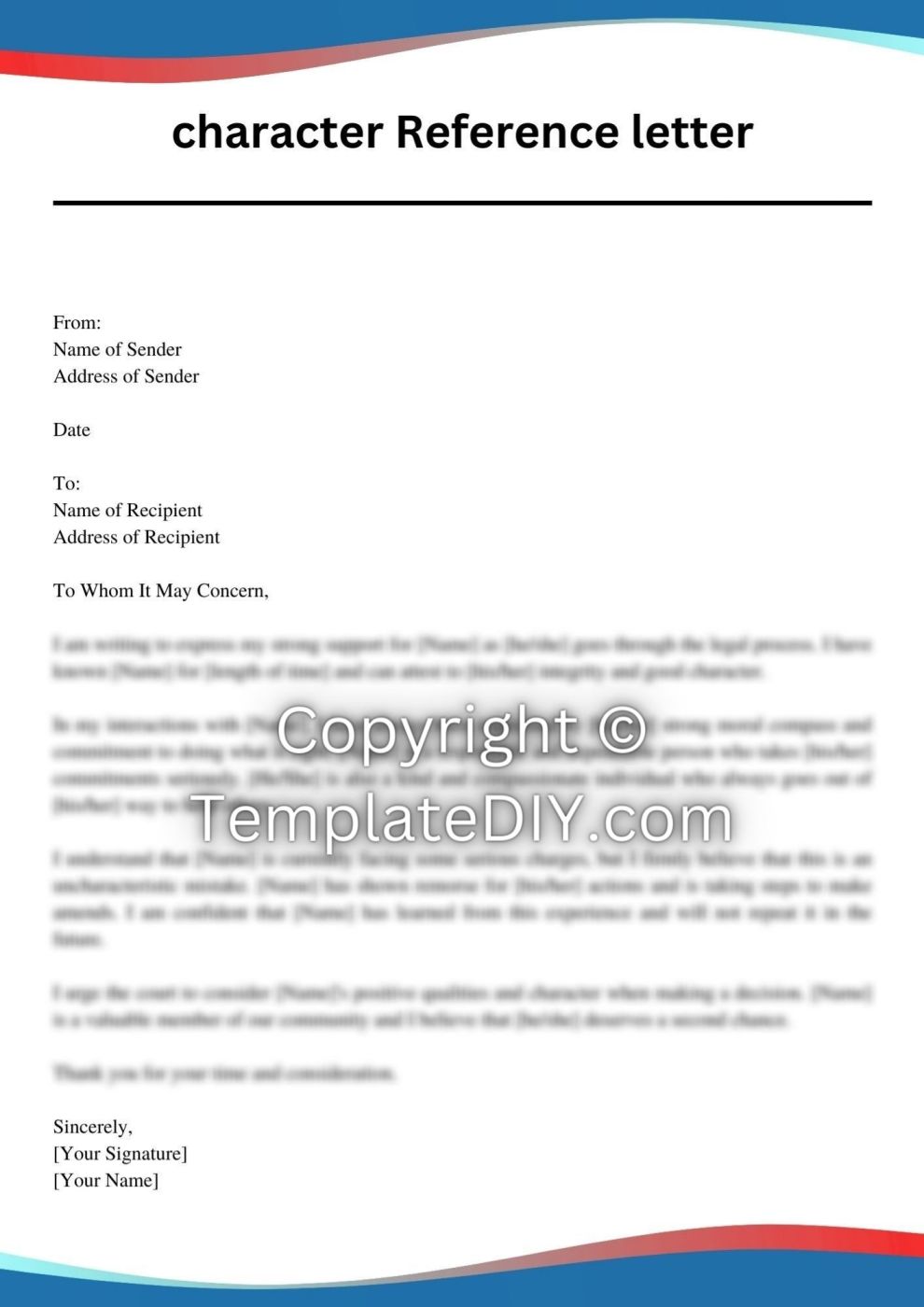 Character Reference Letter Sample for Court | Word Template