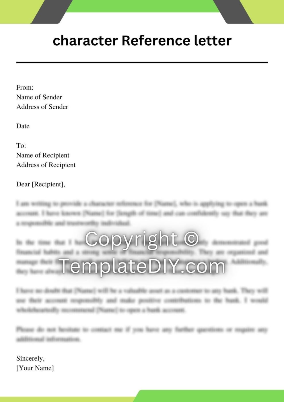Character Reference Letter For Opening A Bank Account [Word]
