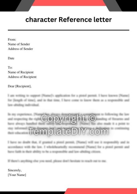 Character Reference Letter For Pistol Permit Sample Examples