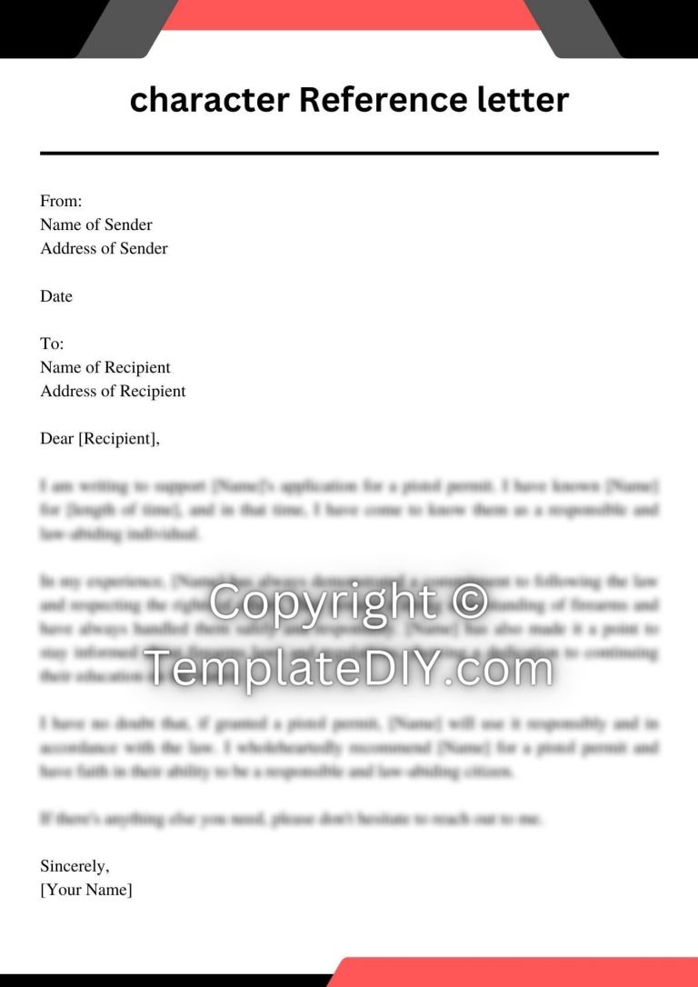 Character Reference Letter For Pistol Permit Sample Examples