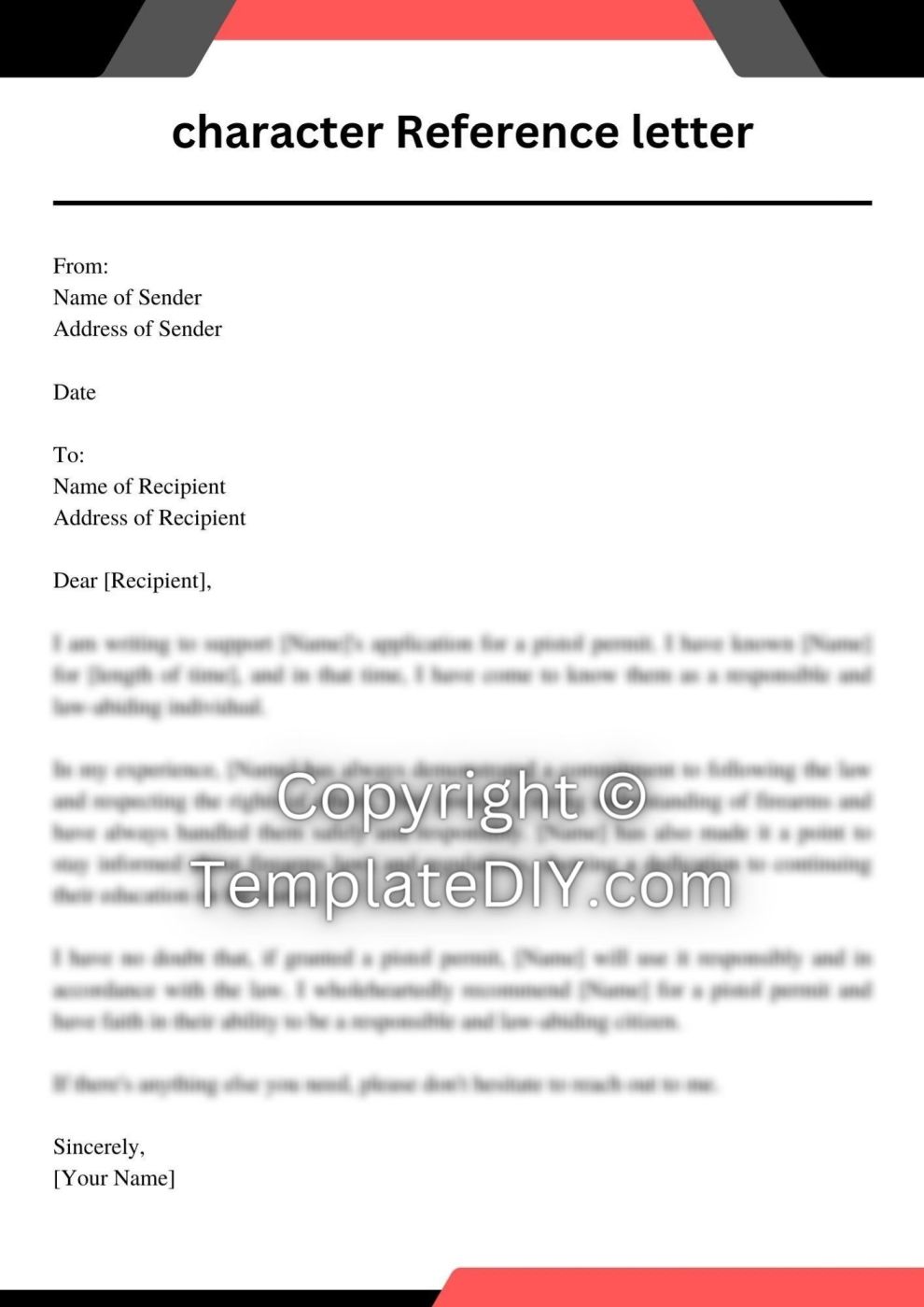 Character Reference Letter For Pistol Permit Sample Examples