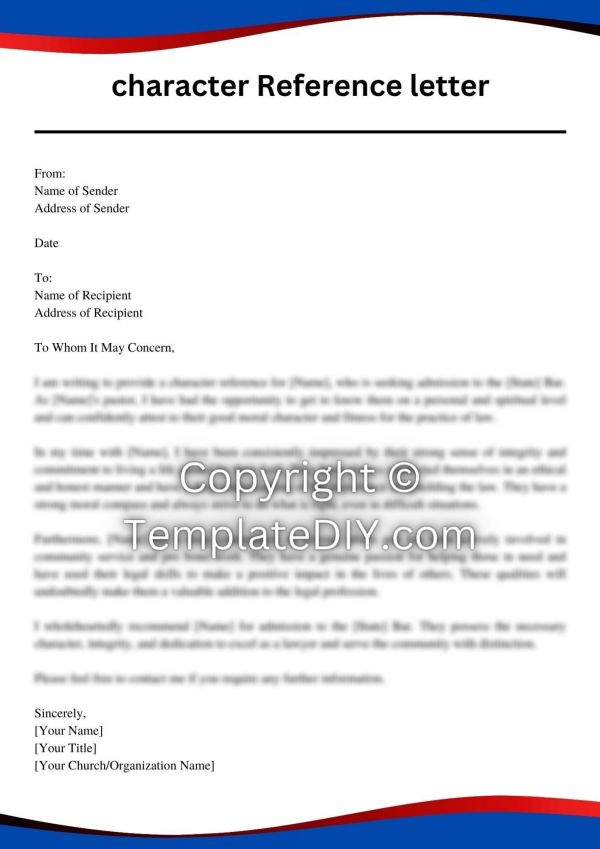 Pastor Character Reference Letter Sample PDF & Example