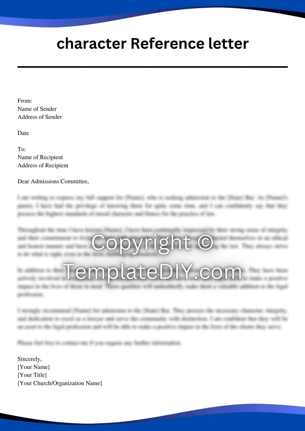Pastor Character Reference Letter Sample PDF & Example