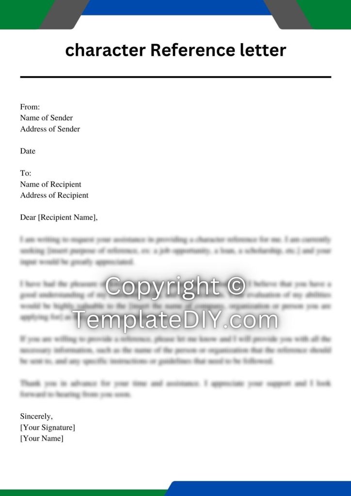 Character Reference Request Letter Sample with Examples
