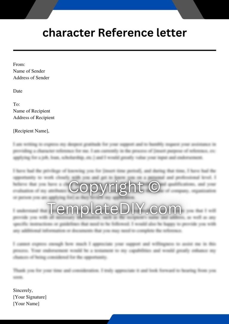 Character Reference Request Letter Sample with Examples