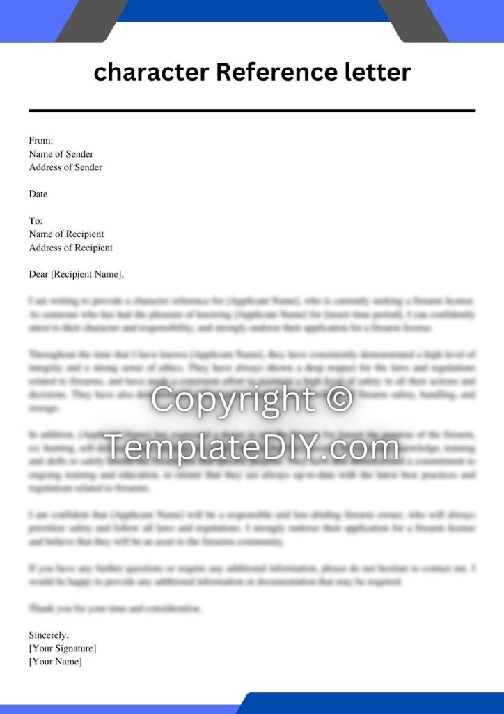 Character Reference Testimonial Letter For Firearm License