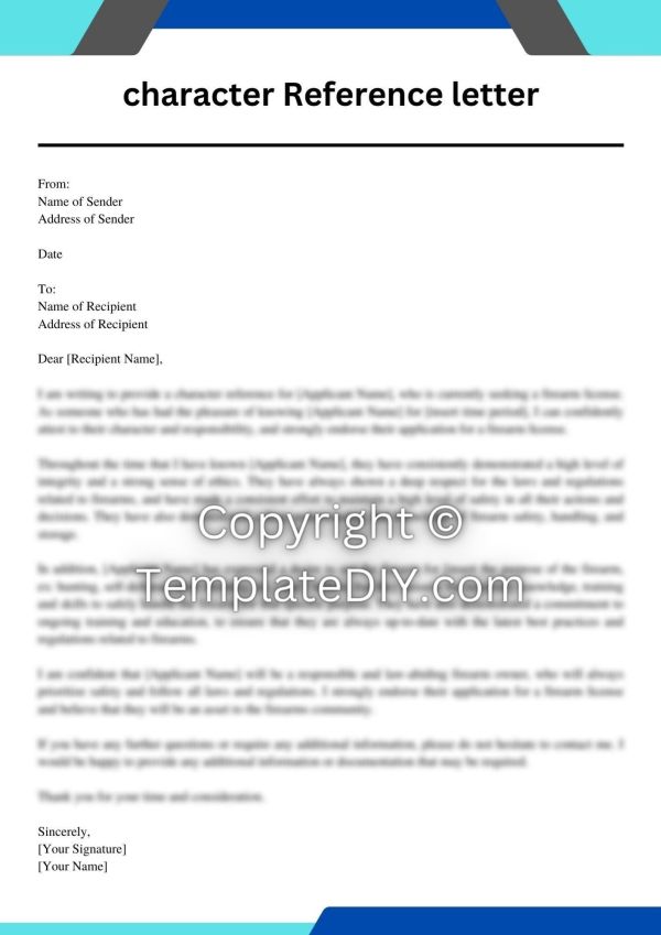 Character Reference Testimonial Letter For Firearm License
