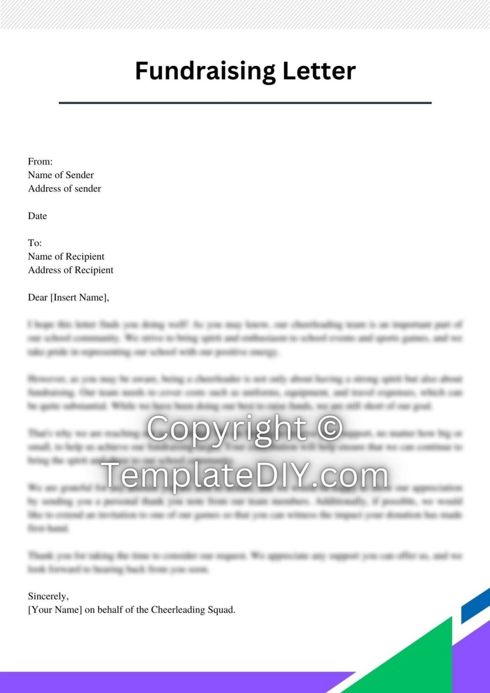 Cheer Fundraising Letter Template | Editable & Printable