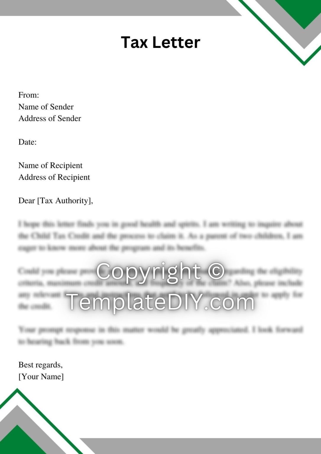 Child Tax Credit Letter Sample with Examples [Word]