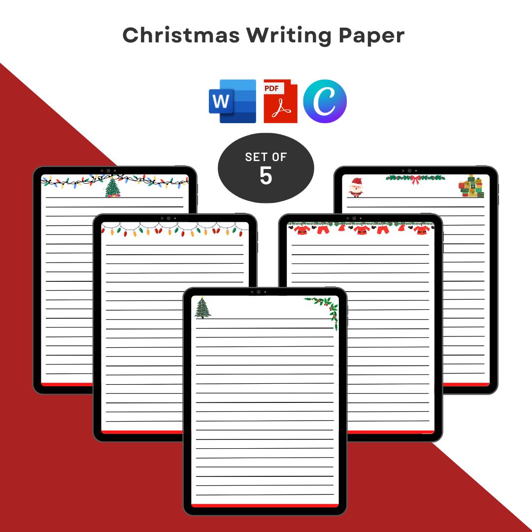 Christmas Writing Paper Template Printable PDF, Word