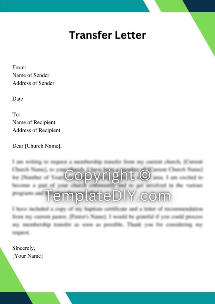 Church Membership Transfer Letter Sample with Examples