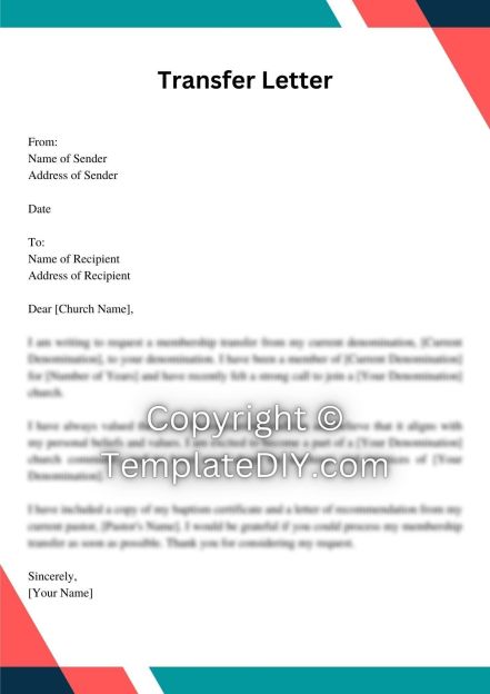 Church Membership Transfer Letter Sample with Examples