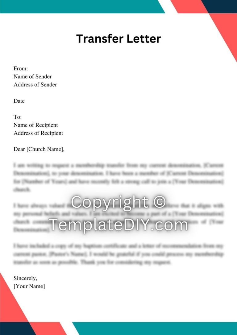 Church Membership Transfer Letter Sample with Examples
