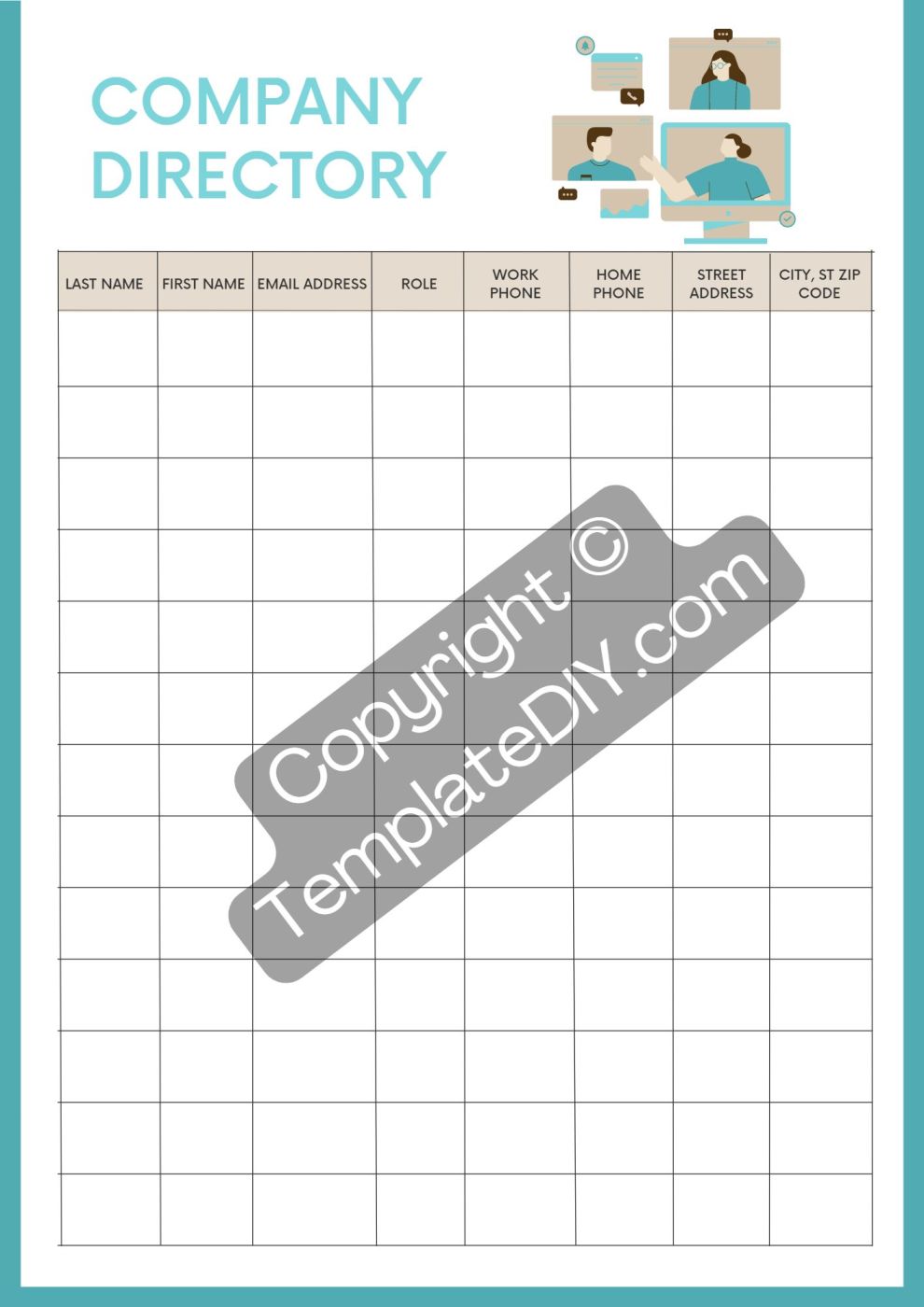 Printable Company Directory Template for Businesses