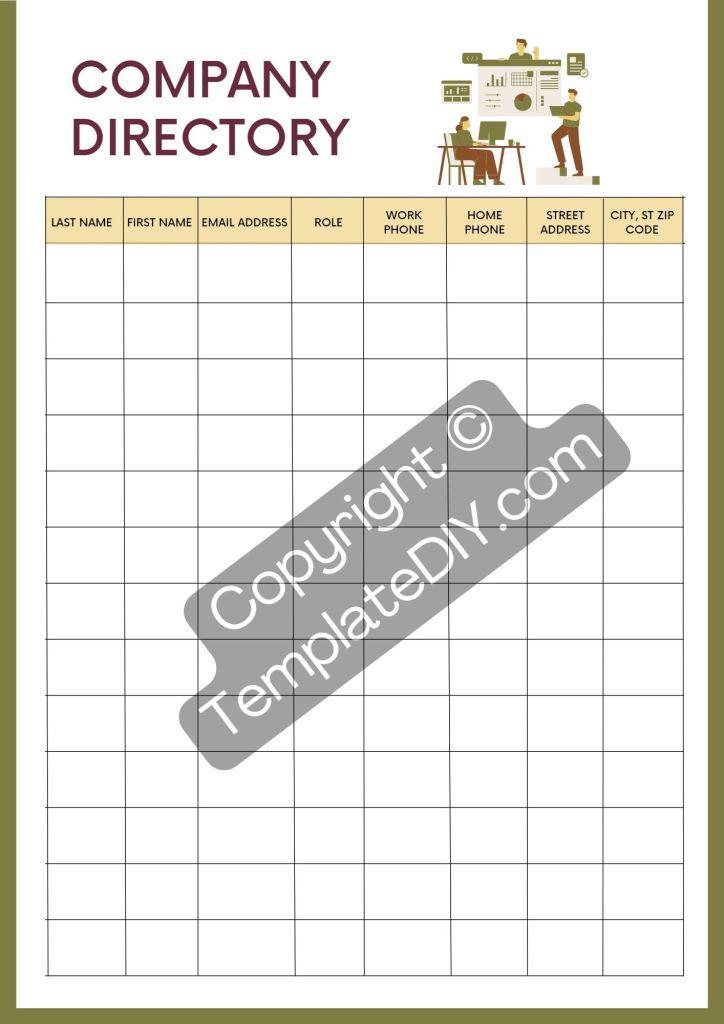Printable Company Directory Template for Businesses
