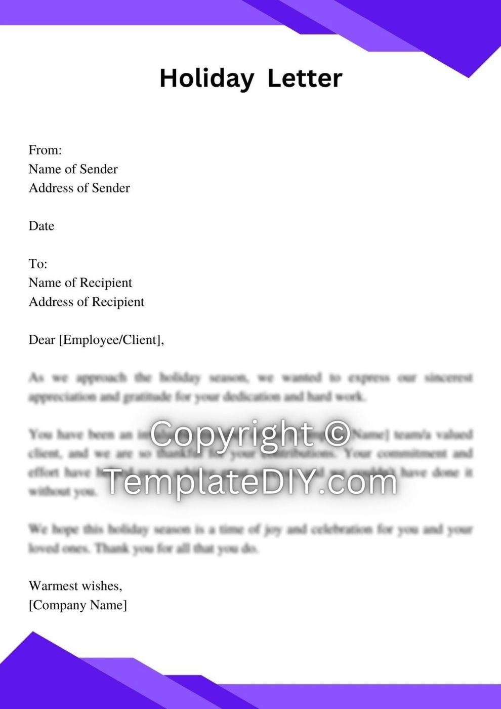 Company Holiday Letter Sample for Employees | Word Format