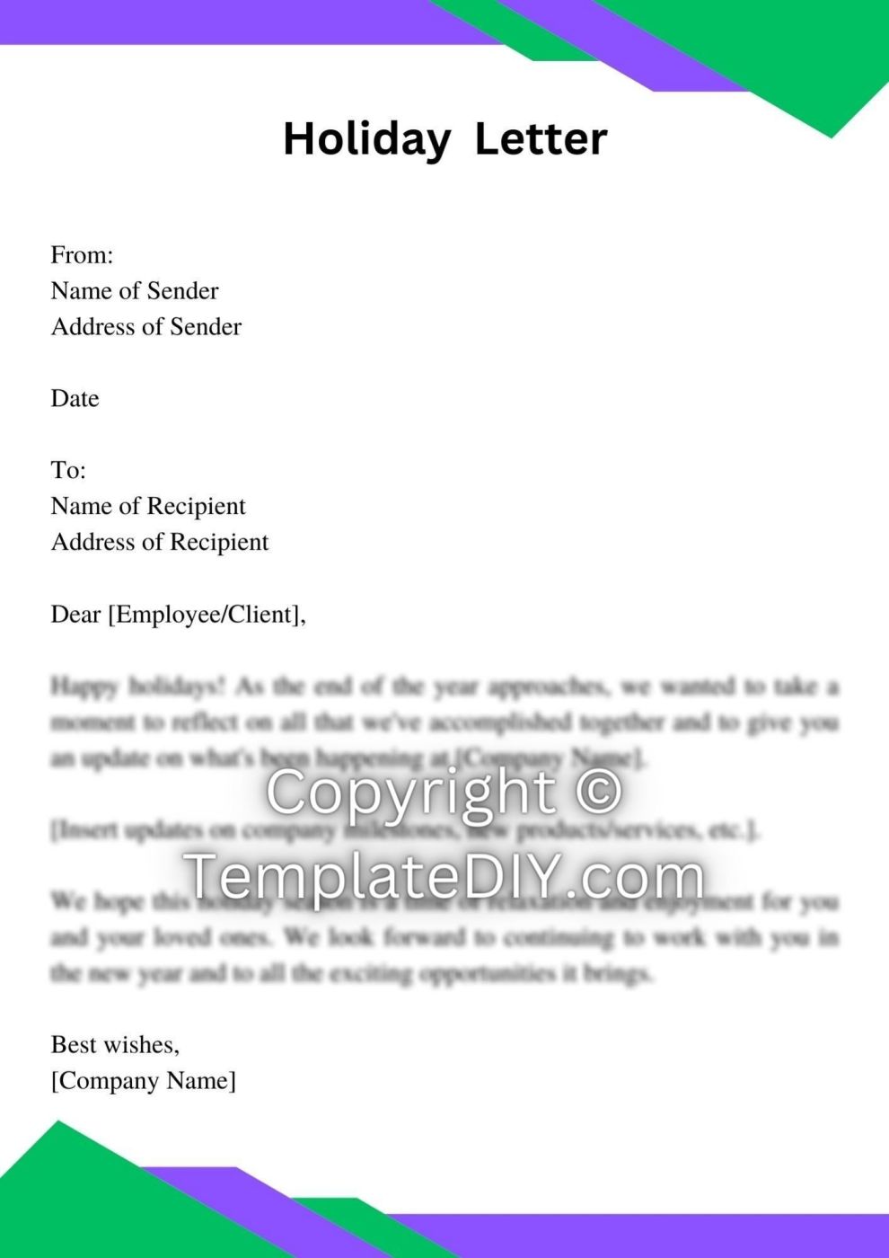 Company Holiday Letter Sample for Employees | Word Format