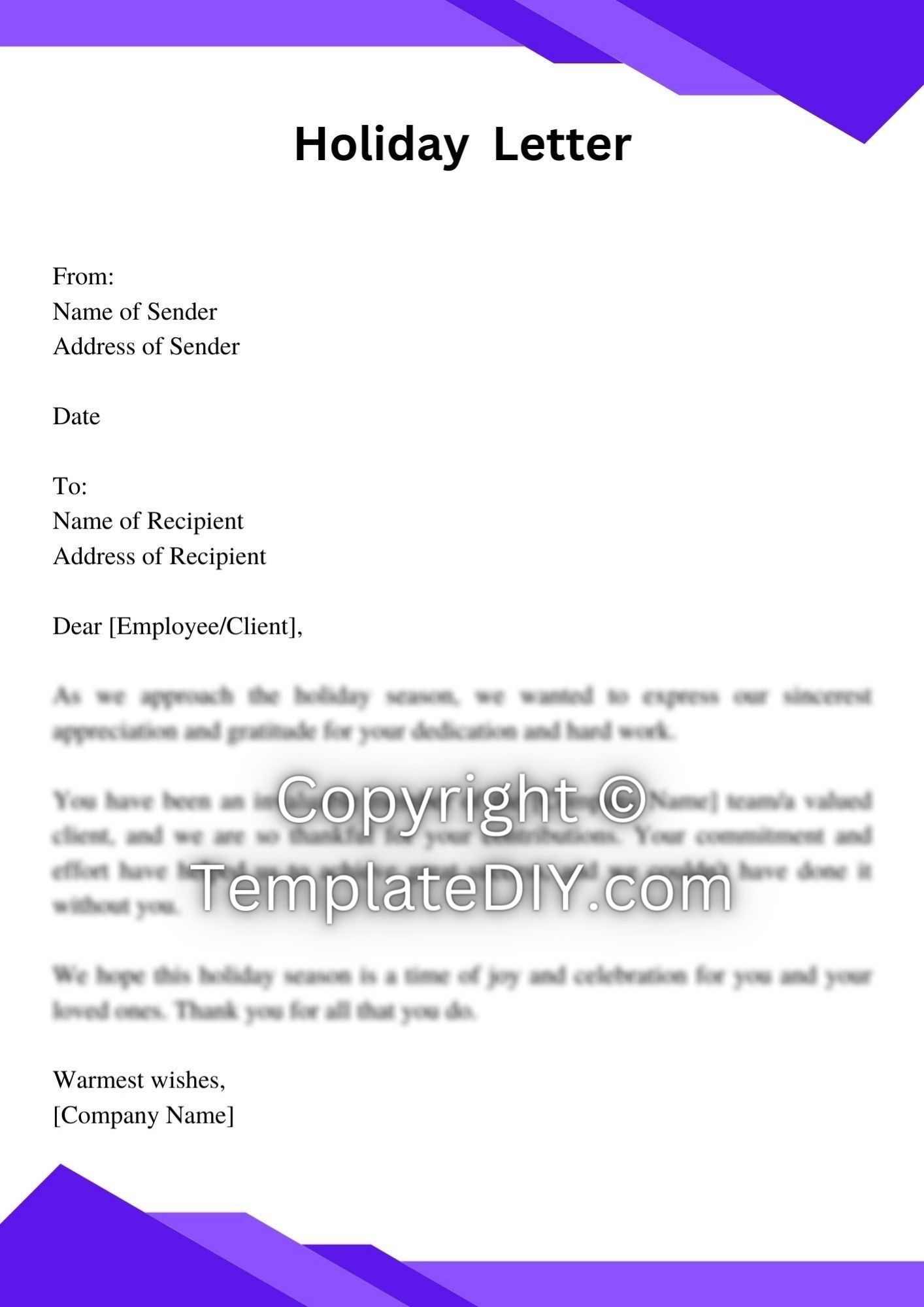Holiday Letter Format