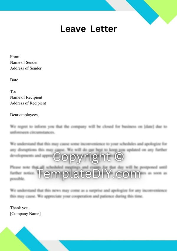 Company Leave Letter Template | Word Editable Samples