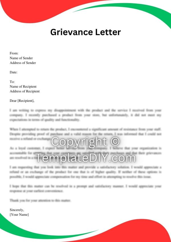 Consumer Grievance Letter Sample with Examples [Word]