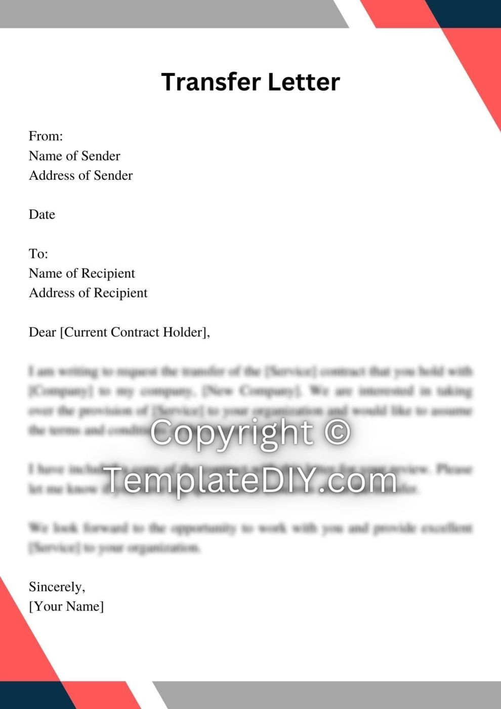 Contract Transfer Letter Sample with Examples [Word]